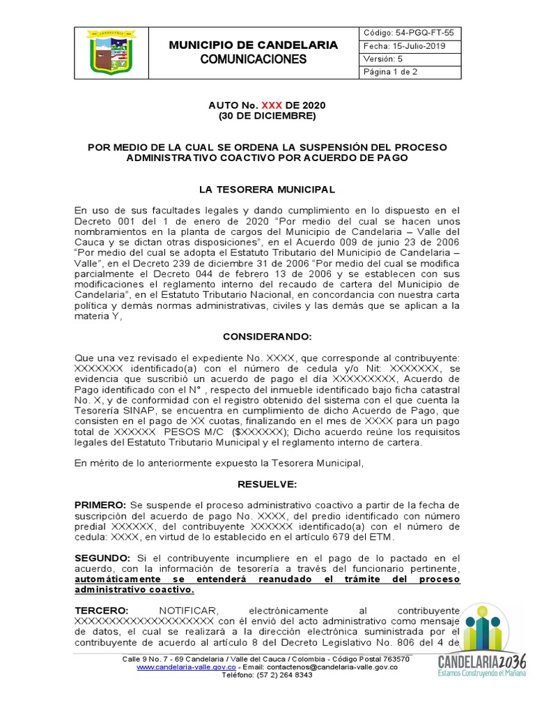 2021 - Modelo Auto de Suspension Proceso de Cobro Coactivo ...