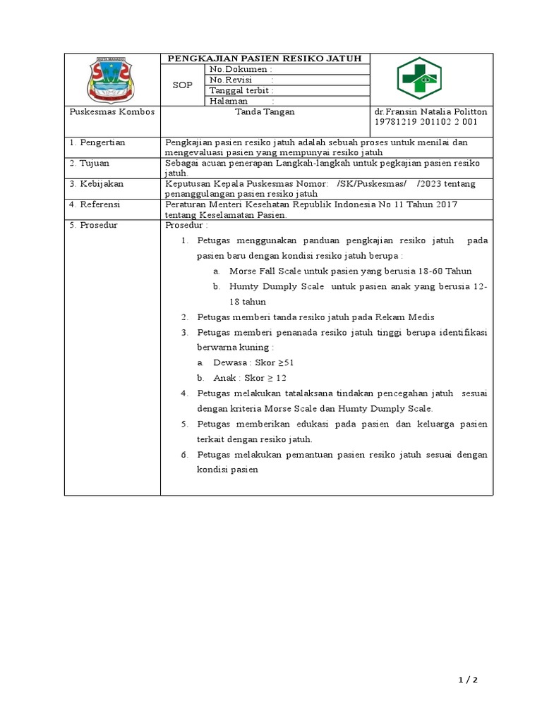 Sop Resiko Jatuh | PDF