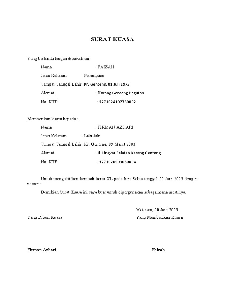 Surat Kuasa XL | PDF