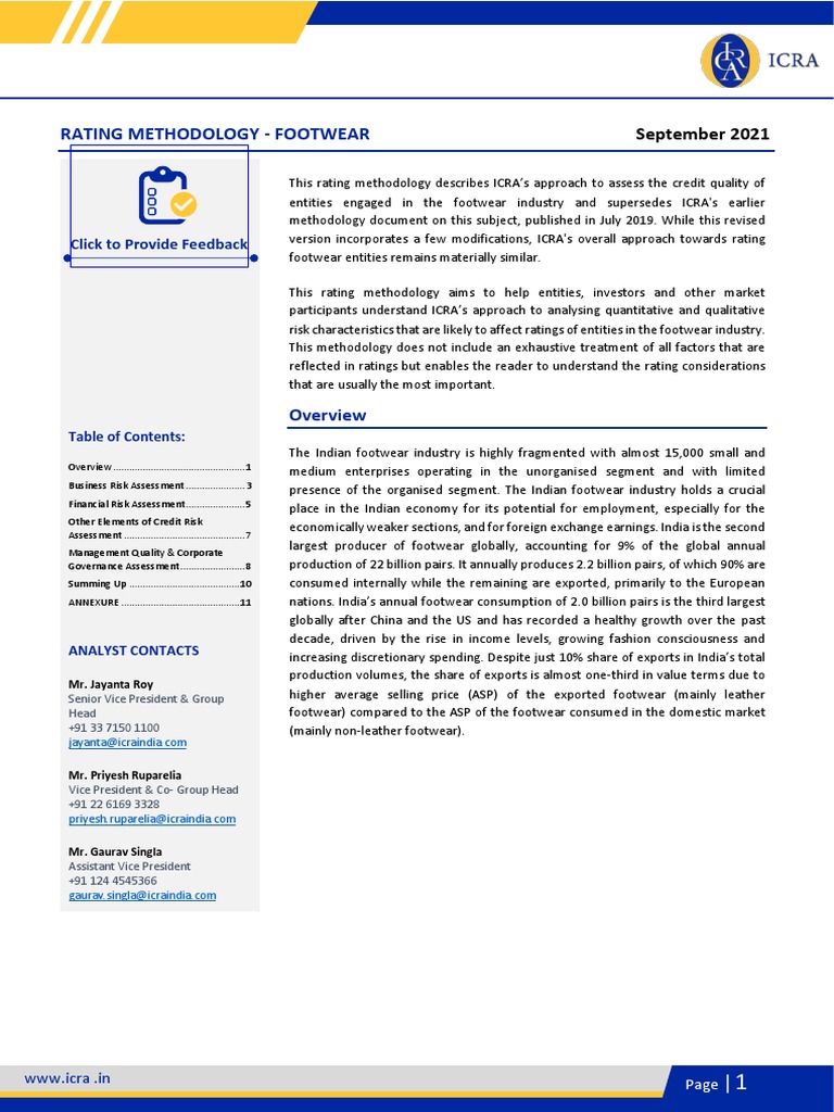 Footwear, Rating Methodology, Sep 2021 | PDF | Debt | Brand