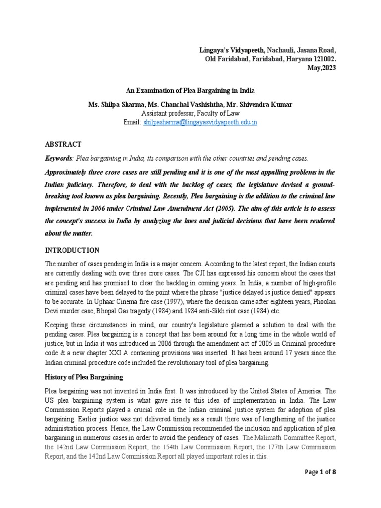 Plea Bargaining-Research Paper 20.03.2022 | PDF | Plea Bargain | Plea