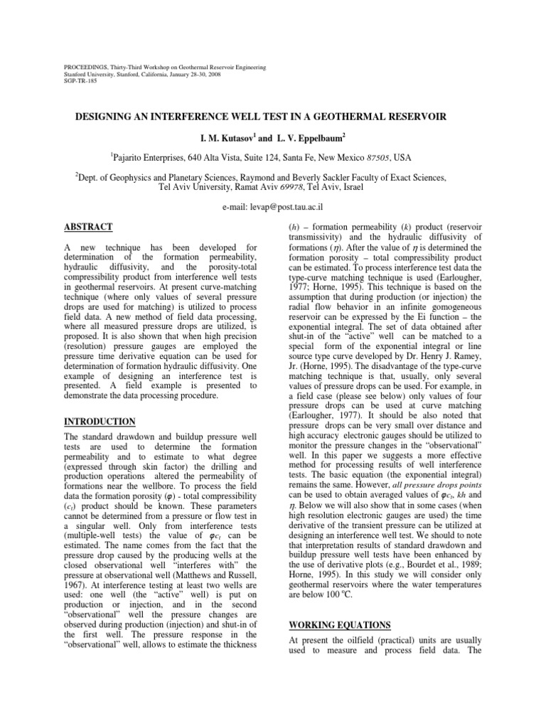 Interference Well Testing in Geothermal Reservoirs | PDF | Petroleum ...