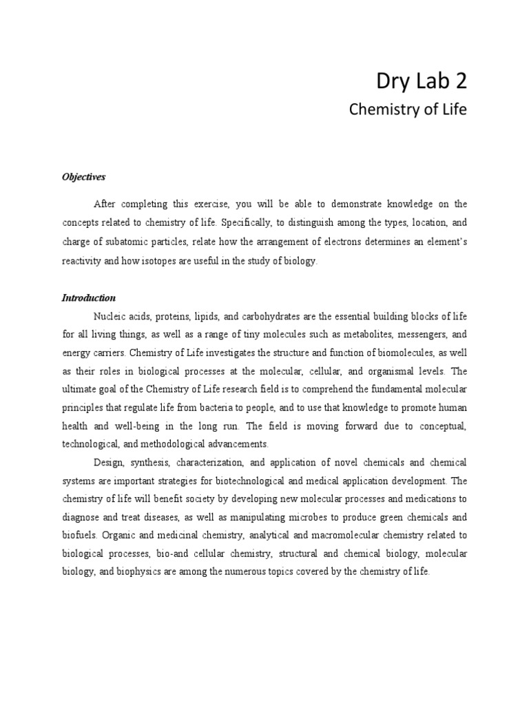 Dry Lab 2 Chemistry of Life | PDF