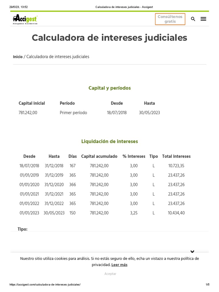Calculadora de Intereses Judiciales Accigest | PDF