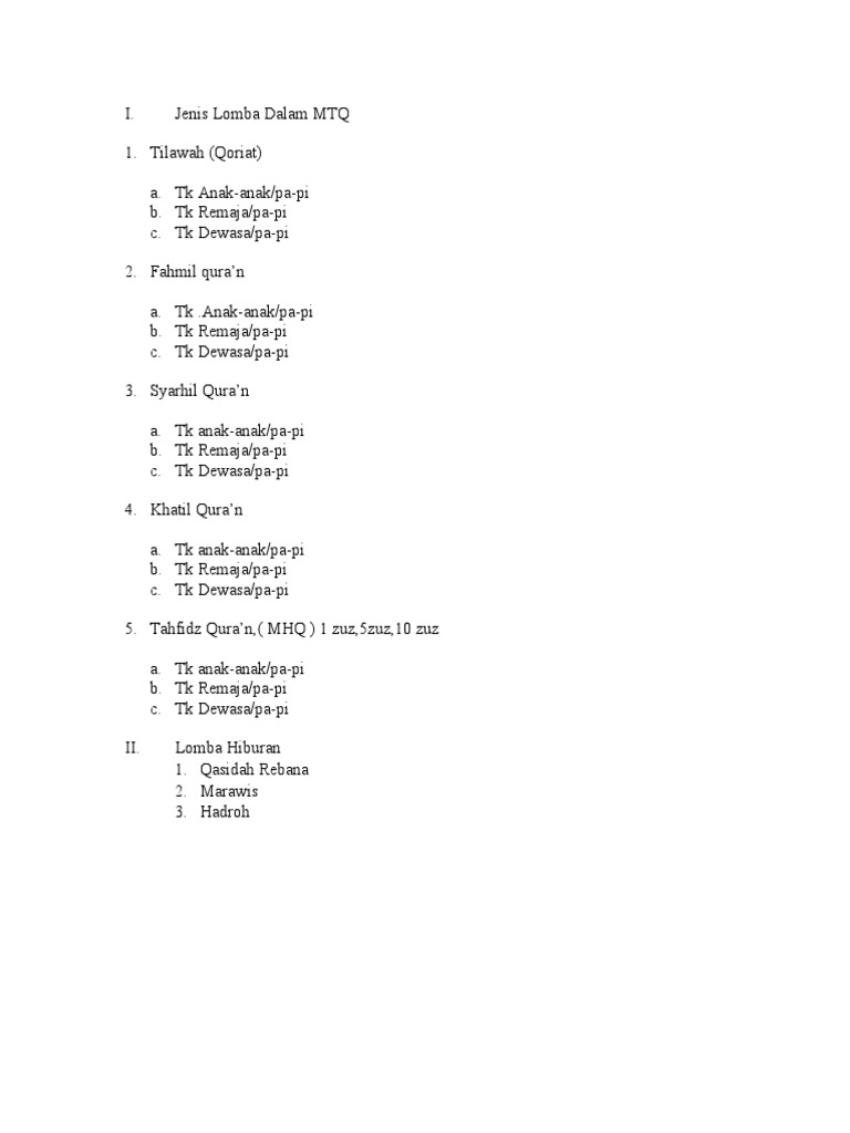 Jenis Lomba Dalam MTQ | PDF