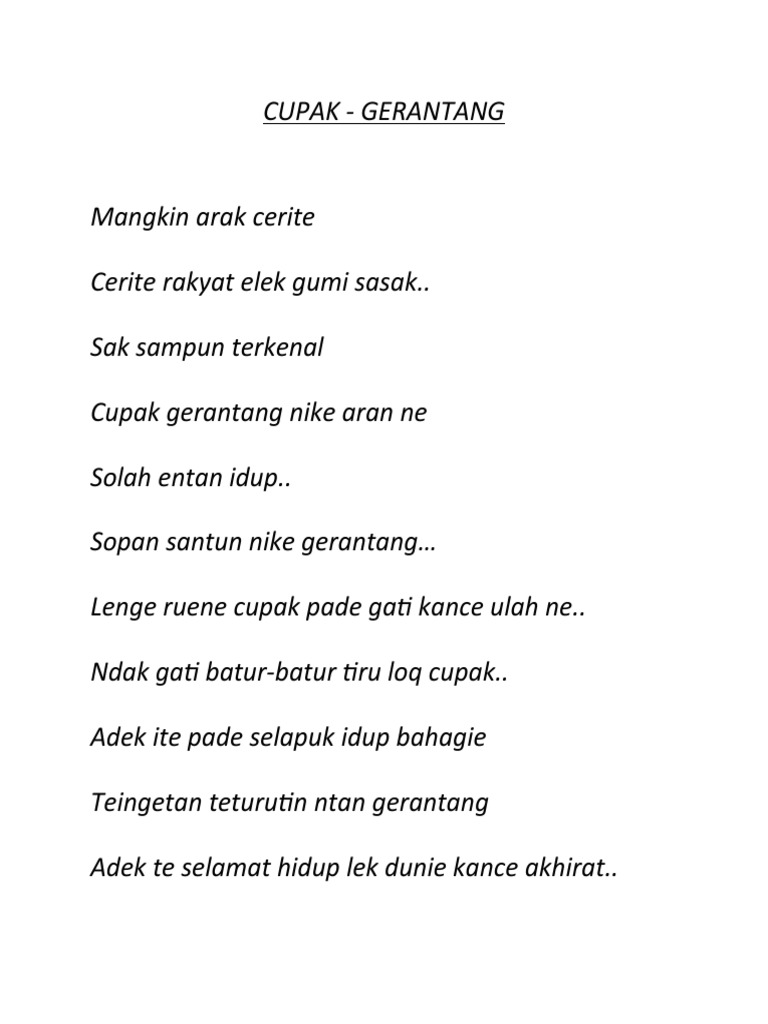 CUPAK-GERANTANG Lirik | PDF