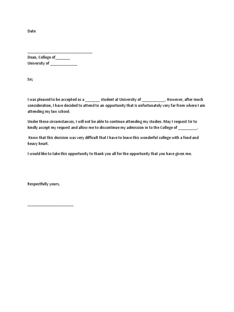 Letter of School Withdrawal | PDF