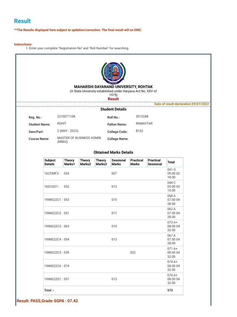 Mba 2ND Sem. Result | PDF