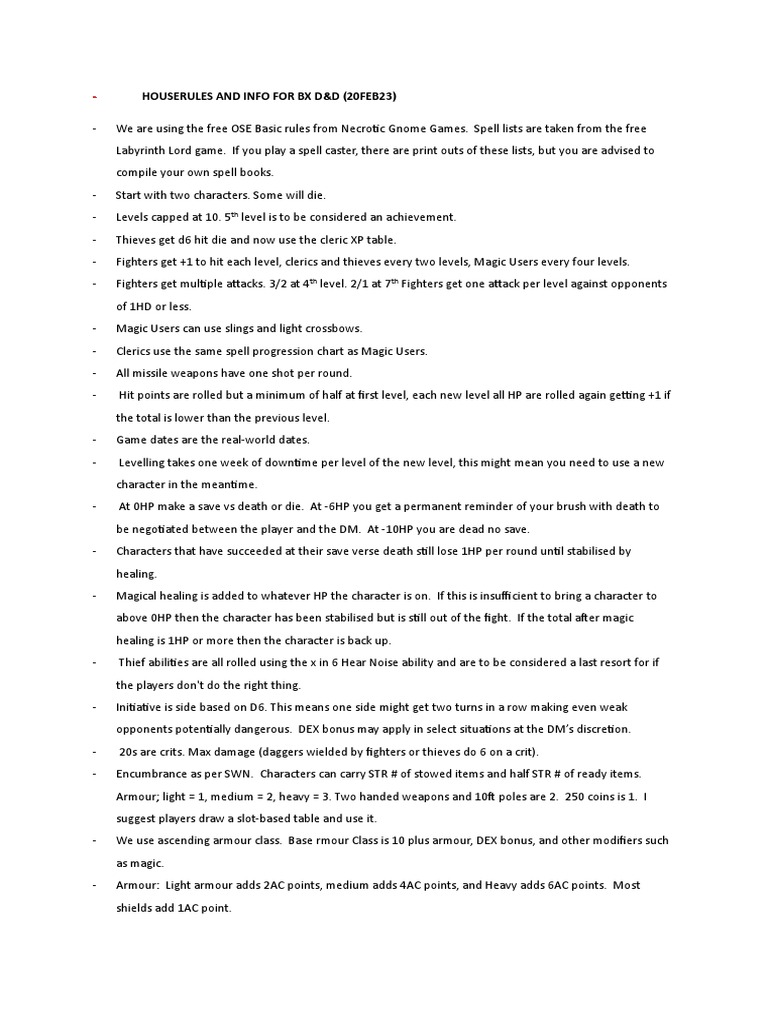 BX D&D House Rules | PDF