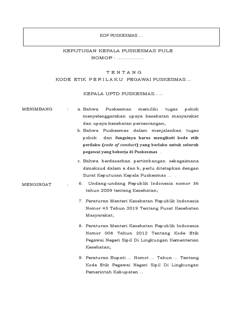 1.2.1.b SK KODE ETIK PERILAKU PEGAWAI PUSKESMAS | PDF | Gaya Hidup