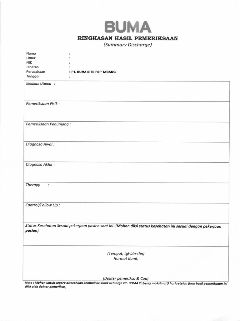 Form Ringkasan Hasil Pemeriksaan (Rujukan) | PDF