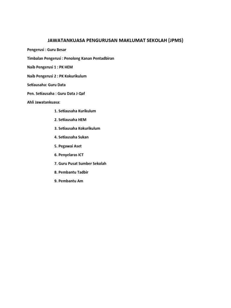 Carta Organisasi JPMS 2023 | PDF