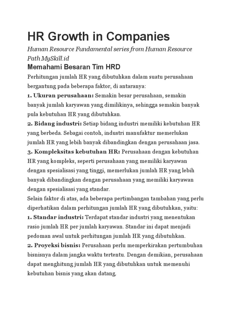 HR Growth in Companies | PDF