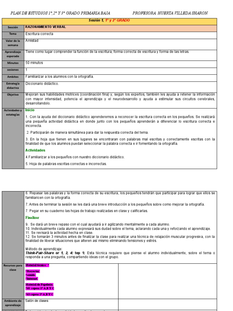 Planeación 1°,2°, 3°, 4°, 5° y 6° Grado, Sesión 1 y 2 | PDF