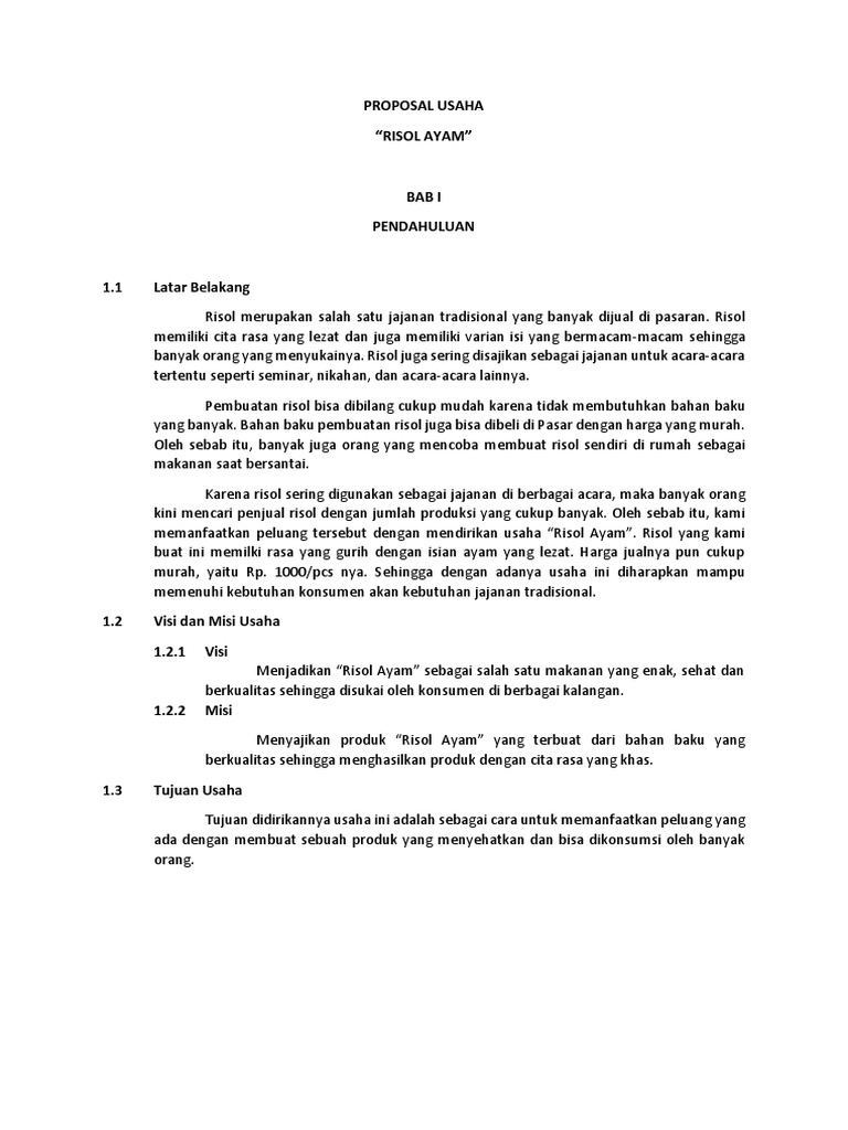 Proposal Risol Ayam 1 | PDF