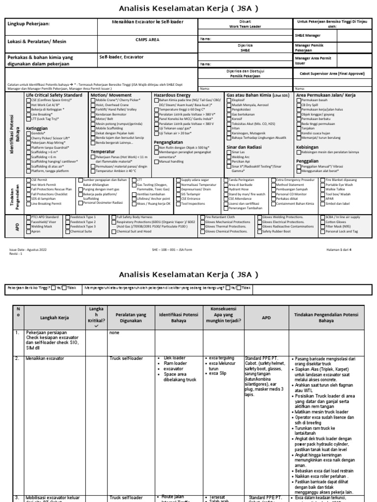 JSA - Menaikkan Excavator Ke Truck Self-Loader CMPS | PDF