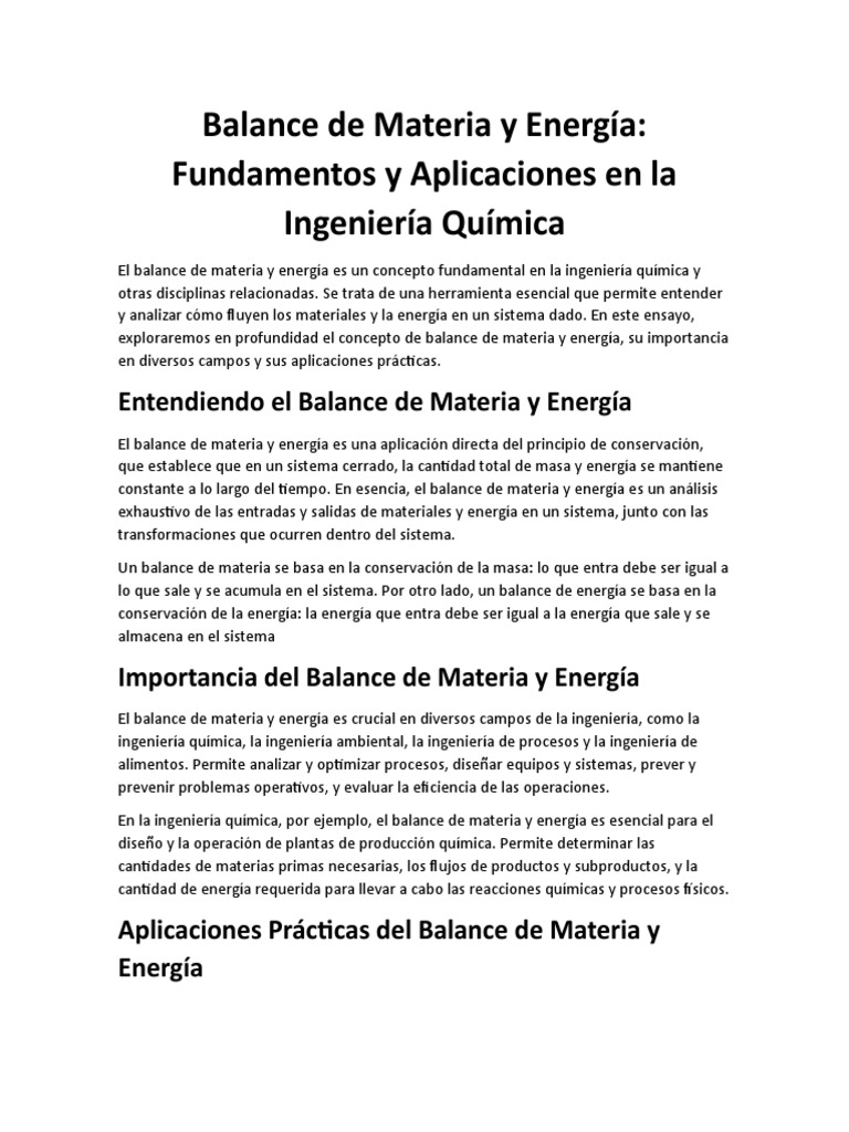 Balance de Materia y Energía 1 | PDF
