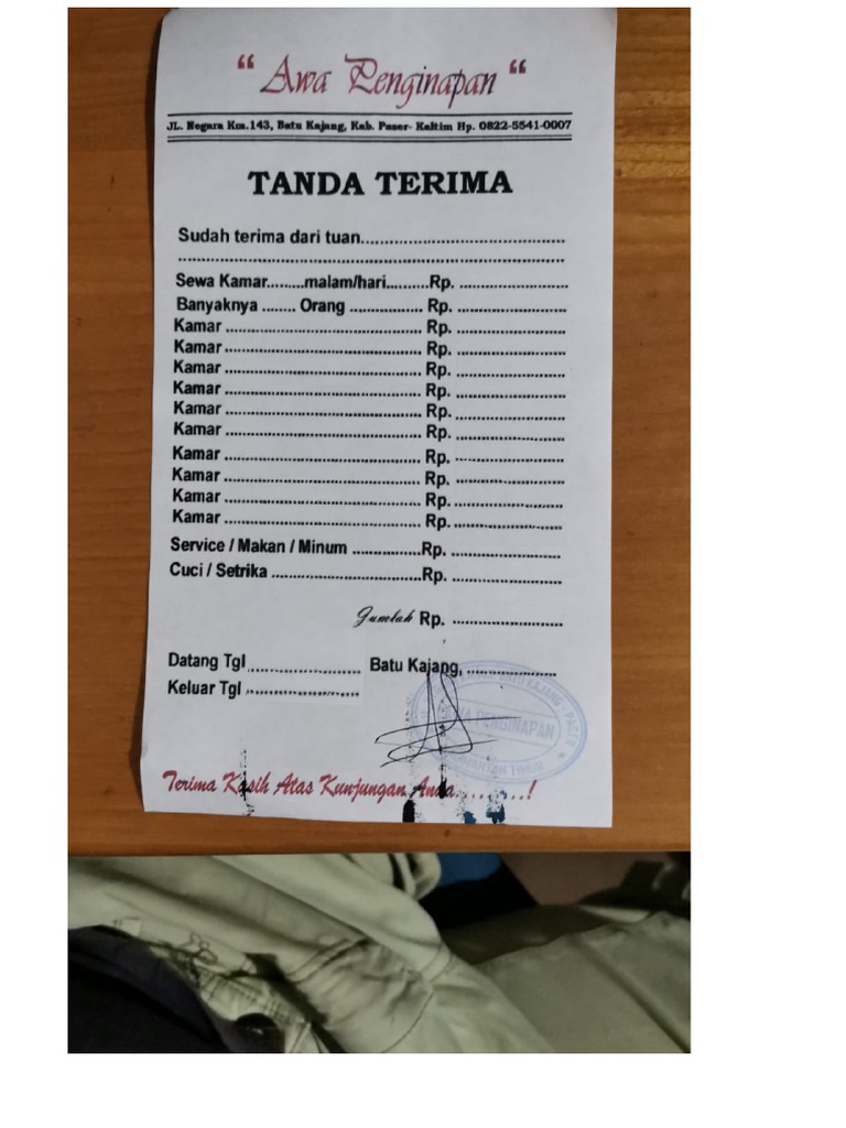 Kuitansi Hotel AWA | PDF