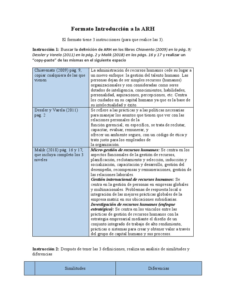 A4 Formato Introduccion A La ARH | PDF
