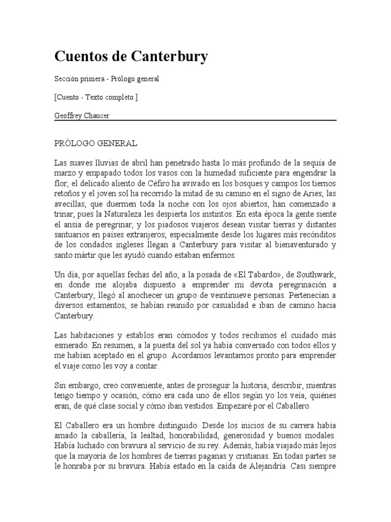Cuentos De Canterbury Prologo General Pdf Caballero Los Cuentos