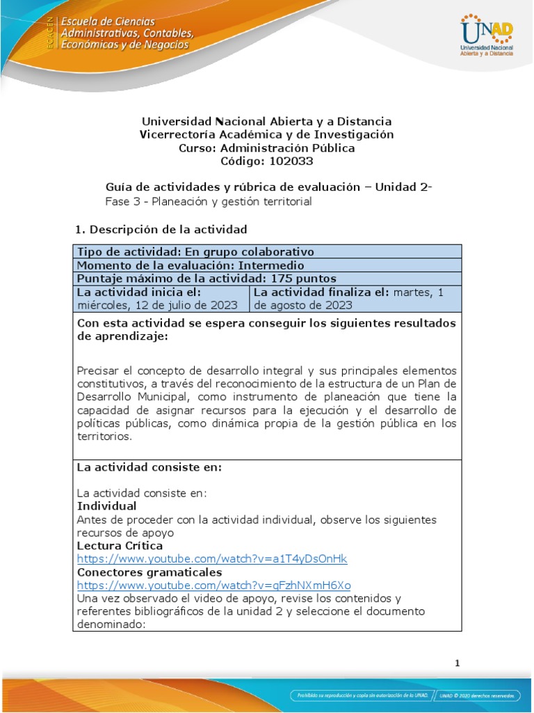 Guía de Actividades y Rúbrica de Evaluación - Unidad 2 - Fase 3 - Planeación y Gestión ...