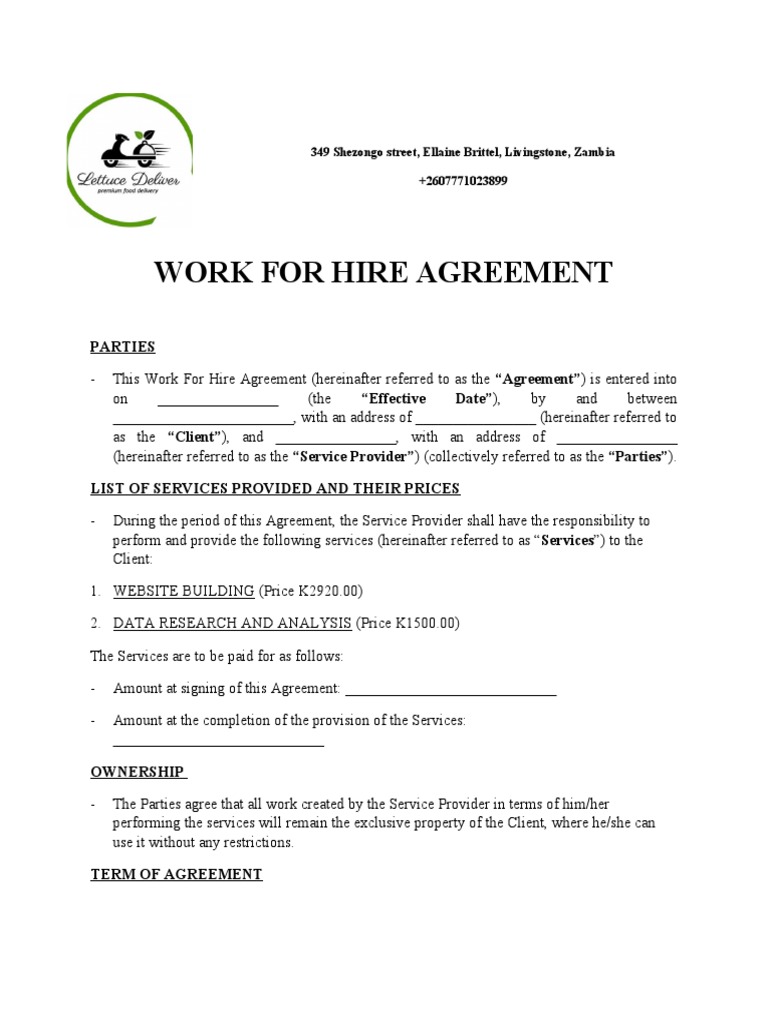 Work For Hire Agreement Template Signaturely | PDF | Finance & Money ...
