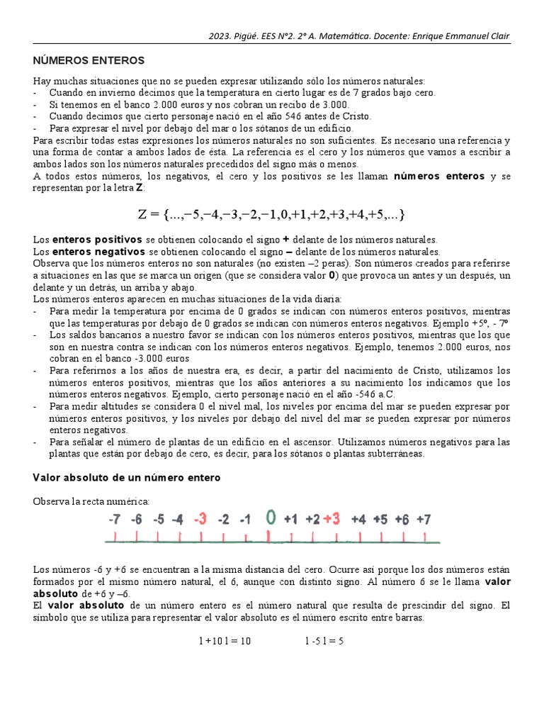 Introducción a Números Enteros | PDF | Entero | Matemáticas