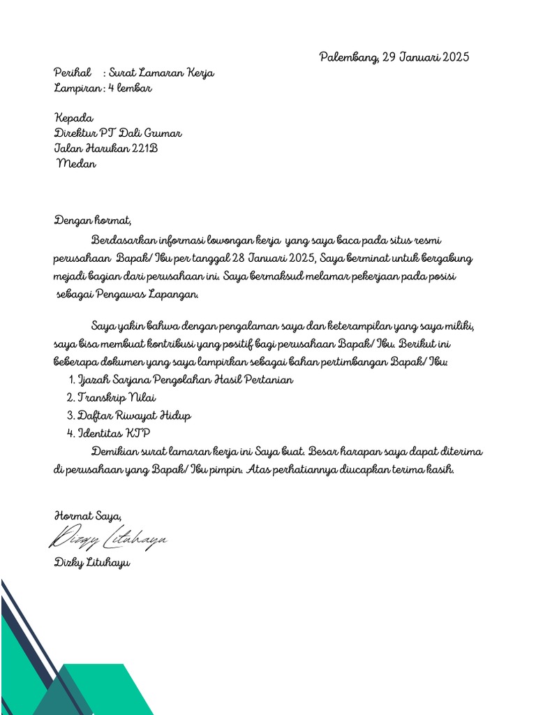 001 Surat Lamaran Kerja | PDF | Karier & Perkembangan | Bisnis