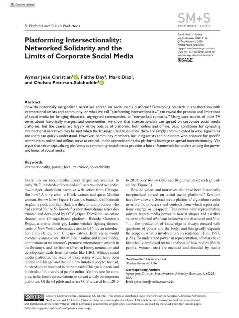 Christian Et Al 2020 Platforming Intersectionality Networked Solidarity and the Limits of ...