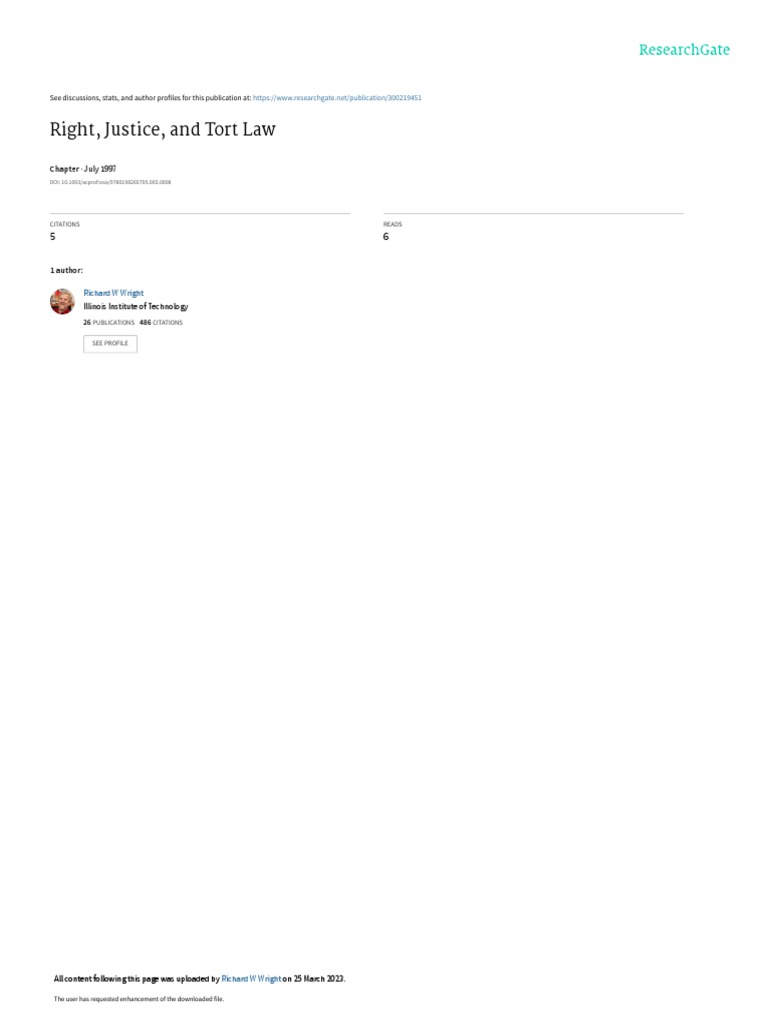 Right, Justice, and Tort Law by Richard Wright | PDF