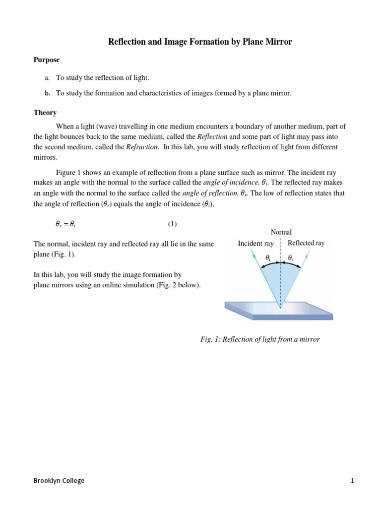 Reflection and Image Formation in Mirrors | PDF | Teaching Methods ...