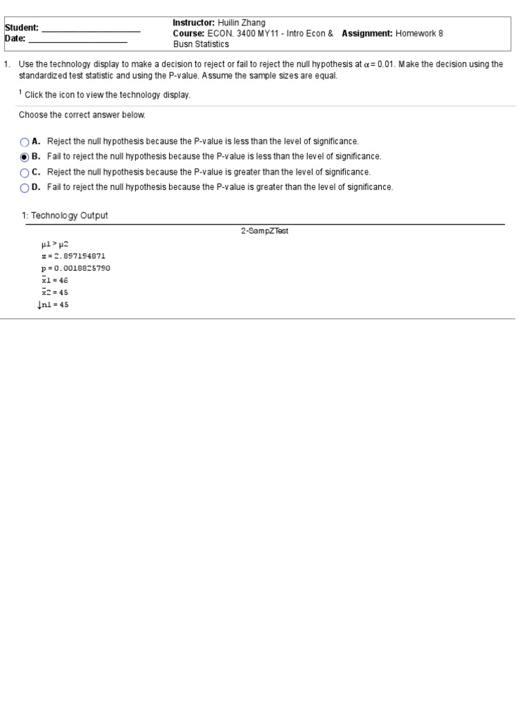 Homework 8-Huilin Zhang | PDF | Statistical Significance | Statistical ...