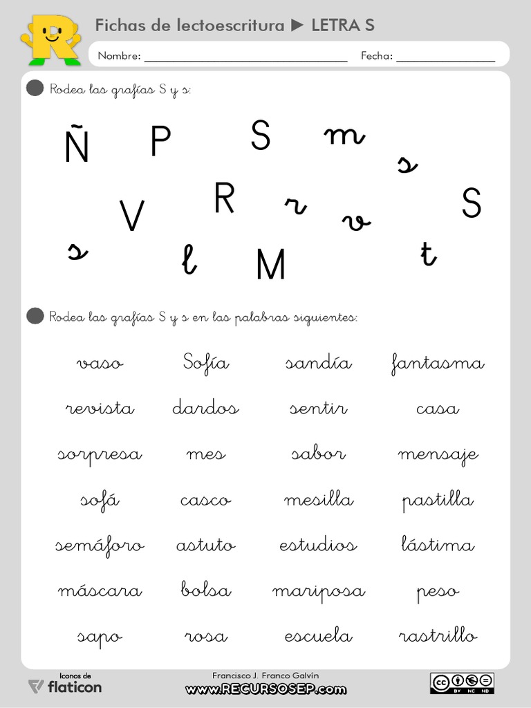 Fichas de Lectoescritura: Letra S | PDF