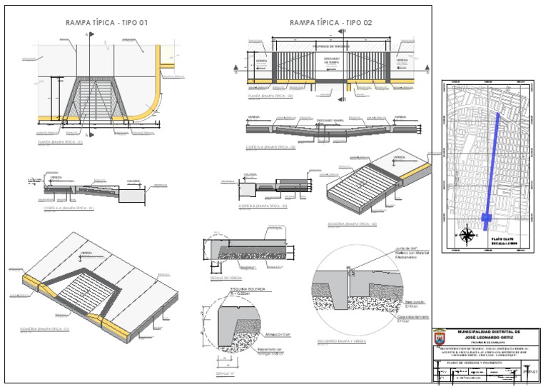 9.9. Plano de Veredas y Detalles-DeTALLE RAMPAS | PDF | Hormigón | Material compuesto