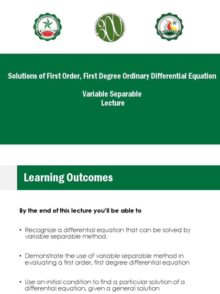 Differential Equation Variable Separable Lecture Sept2021 Pdf