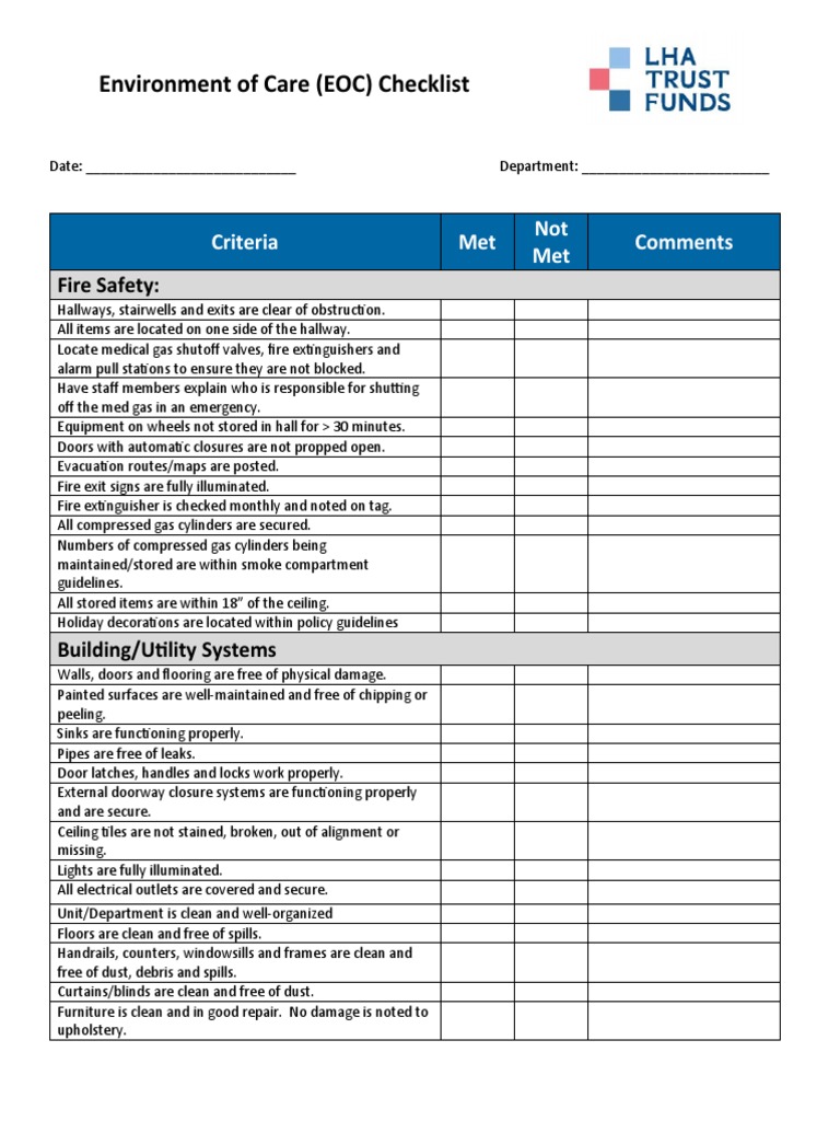 Environment of Care Checklist | PDF