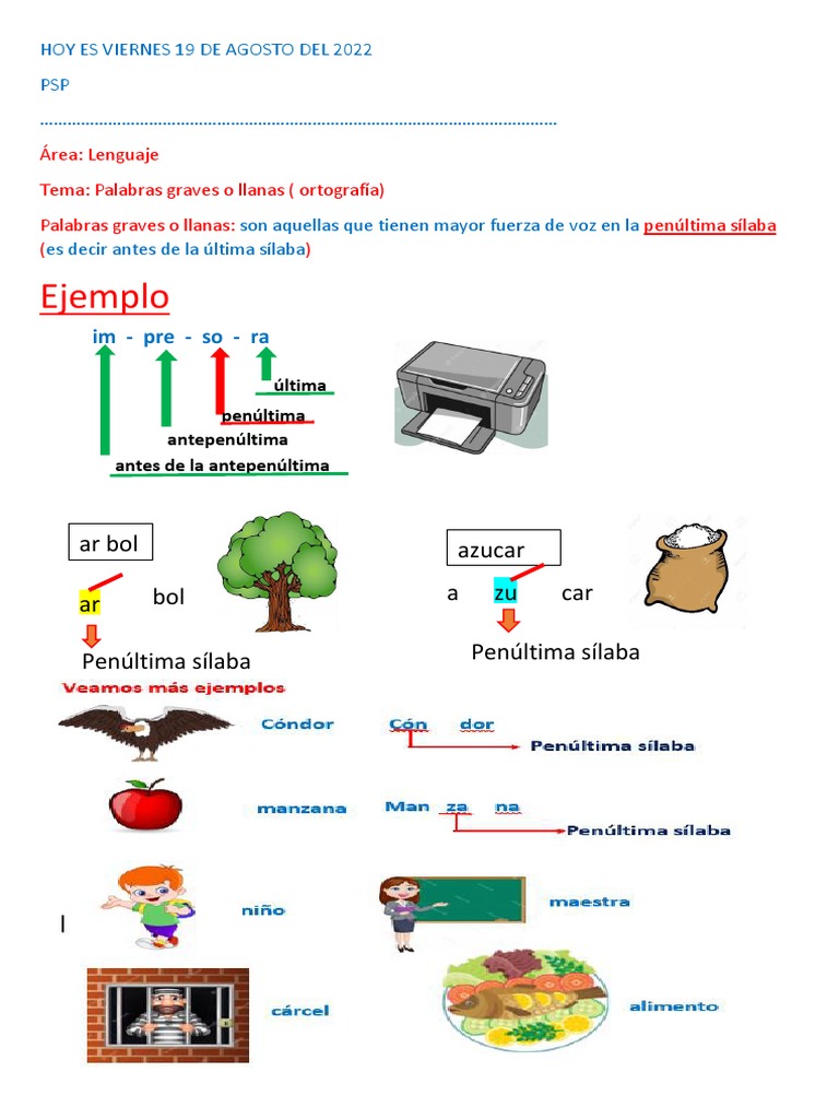 Palabras Graves o Llanas 4to | PDF | Artes del Lenguaje y Comunicación