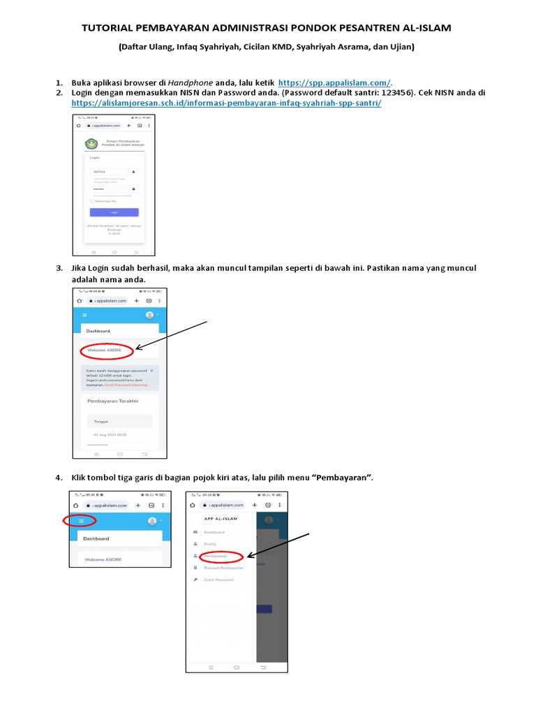 Tutorial Pembayaran Administrasi Ponpes Al-Islam-New | PDF | Karier & Perkembangan | Bisnis