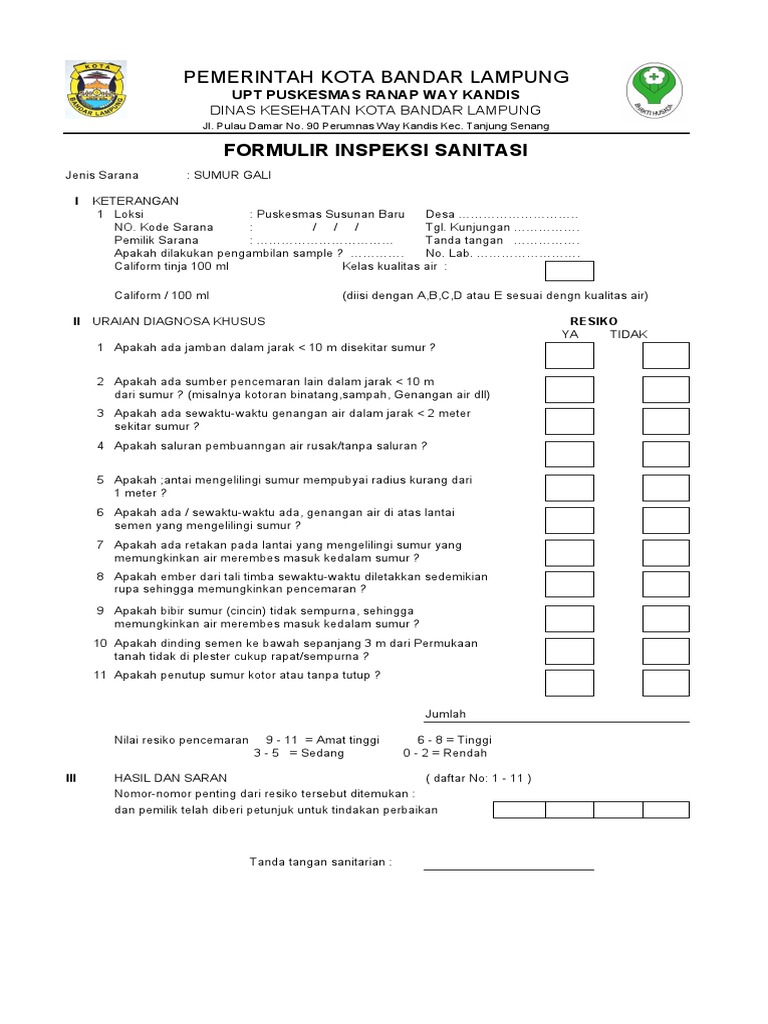 Form. Inspeksi Sanitasi SGL | PDF