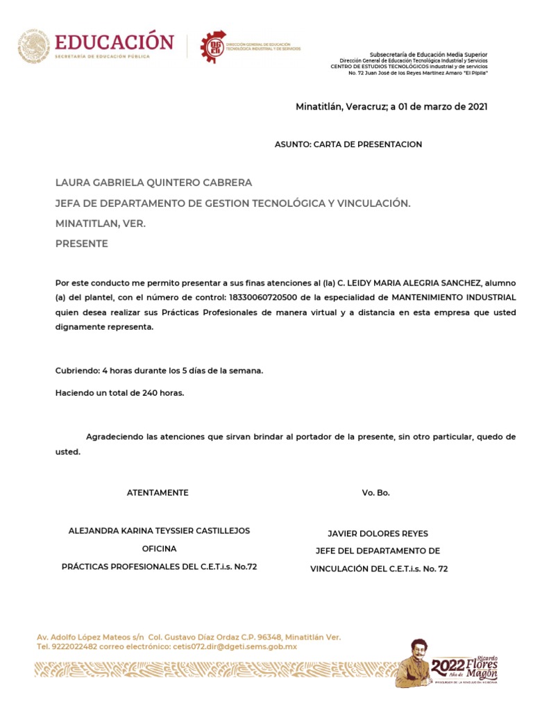 Hoja Membretada Edu DGETI 2022 - CETis 72 | PDF