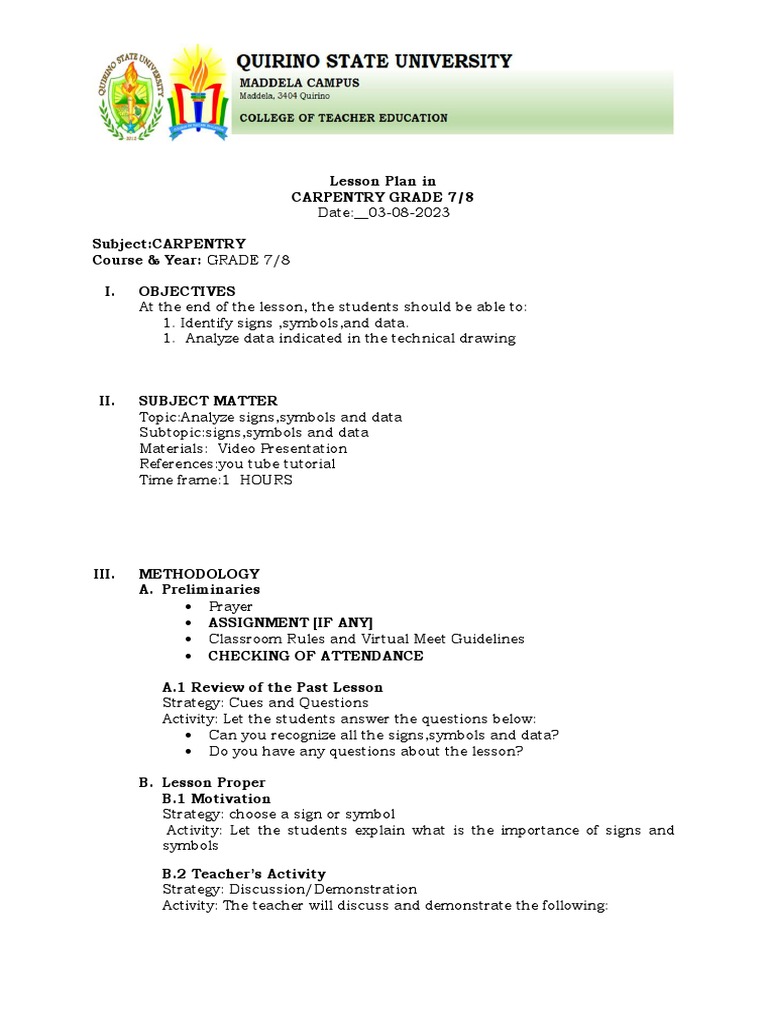 Grade 7/8 Carpentry Lesson Plan | PDF | Career & Growth | Computers
