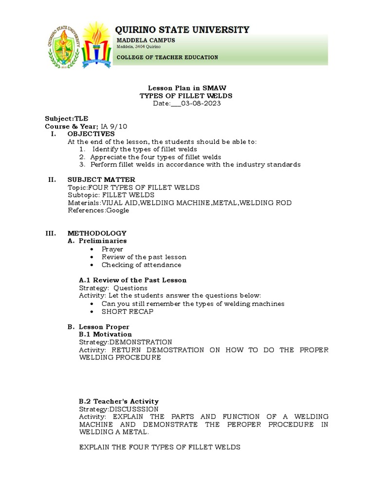 3RD LESSON PLAN SMAW | PDF