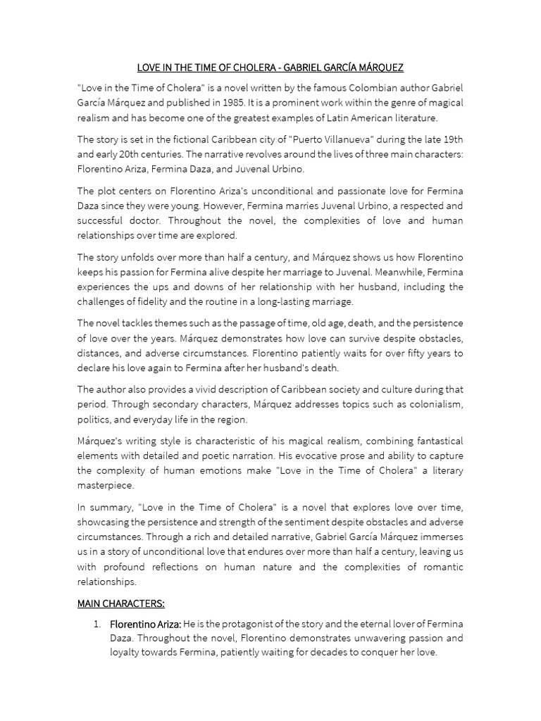 Summary Love in The Time of Cholera - Gabriel García Márquez | PDF ...
