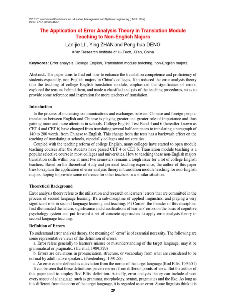 The Application Of Error Analysis Theory In Translation Module PDF