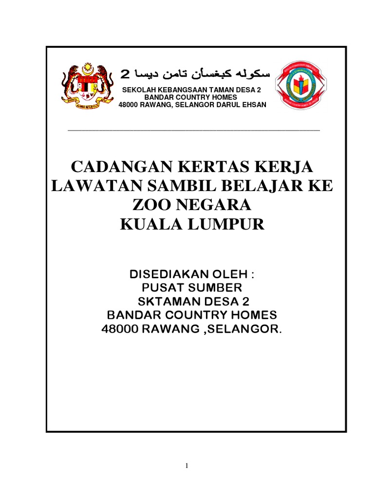 Cadangan Kertas Kerja Lawatan Sambil Belajar Ke Zoo Negara Kuala Lumpur | PDF