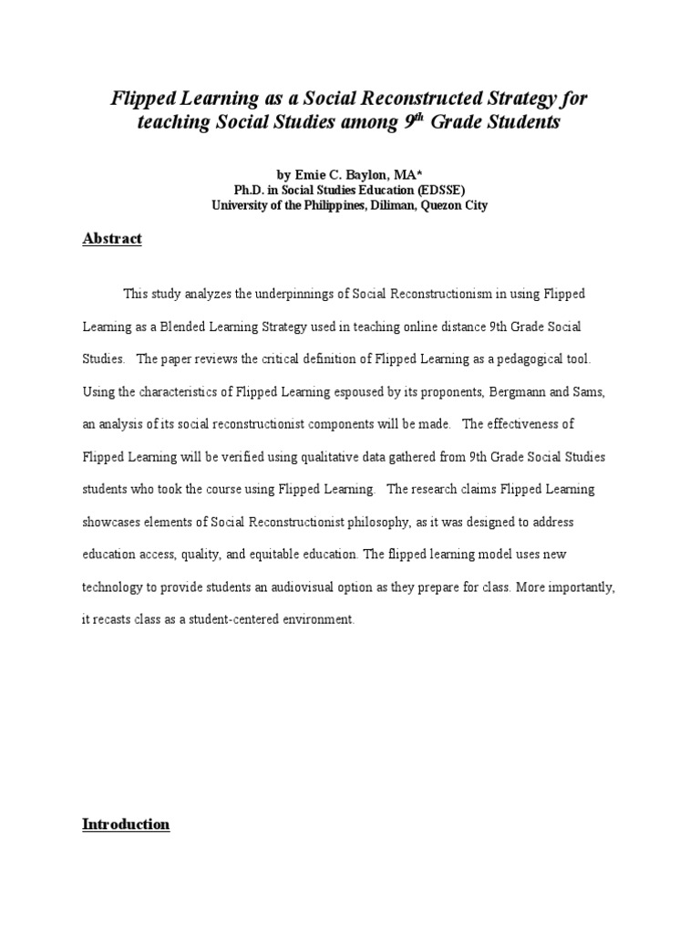 Social Reconstructionism in Flipped Learning | PDF