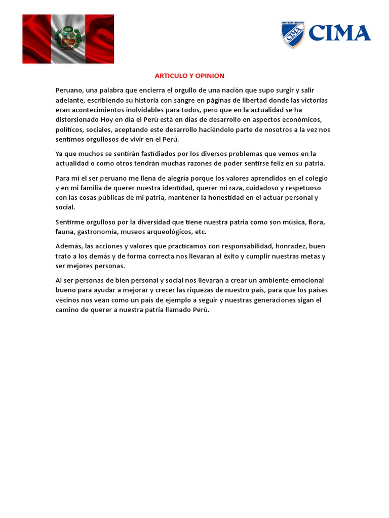 Mi Articulo de Que Significa Ser Peruano | PDF | Perú