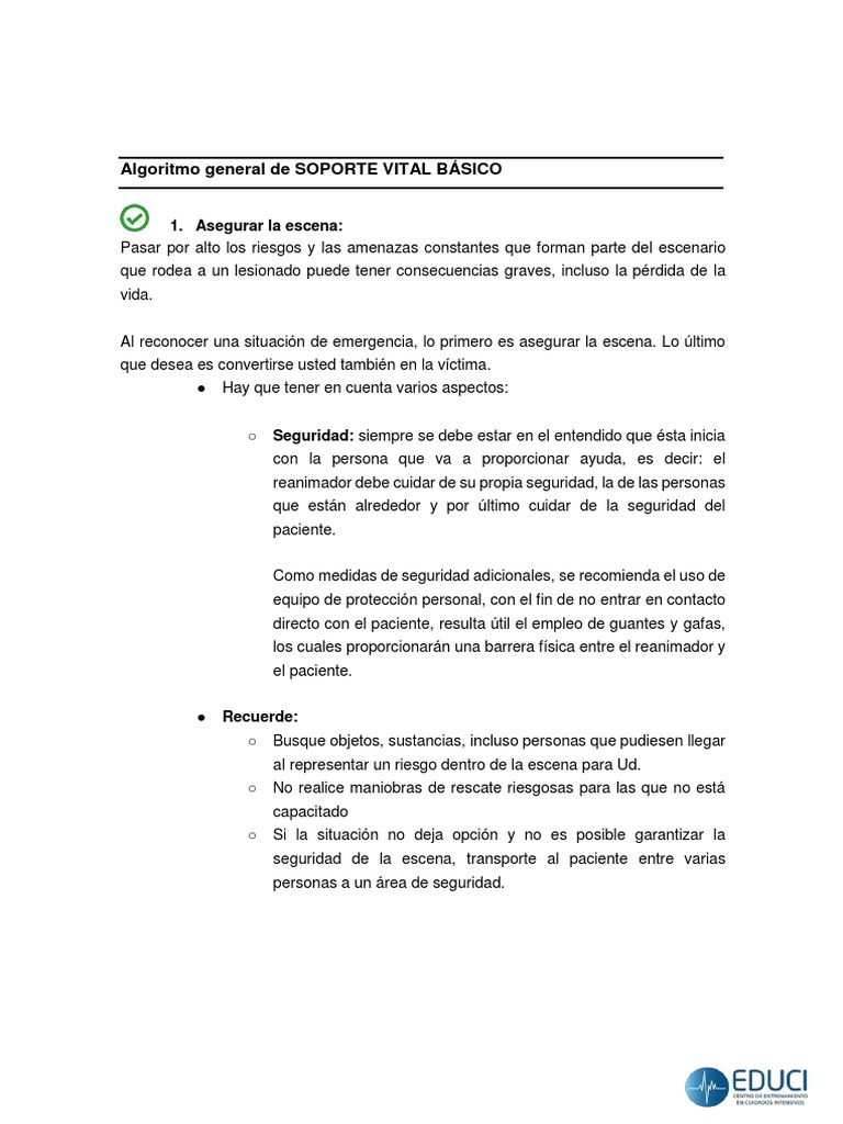 Algoritmo General de Soporte Vital Basico BLS | PDF | Reanimación ...