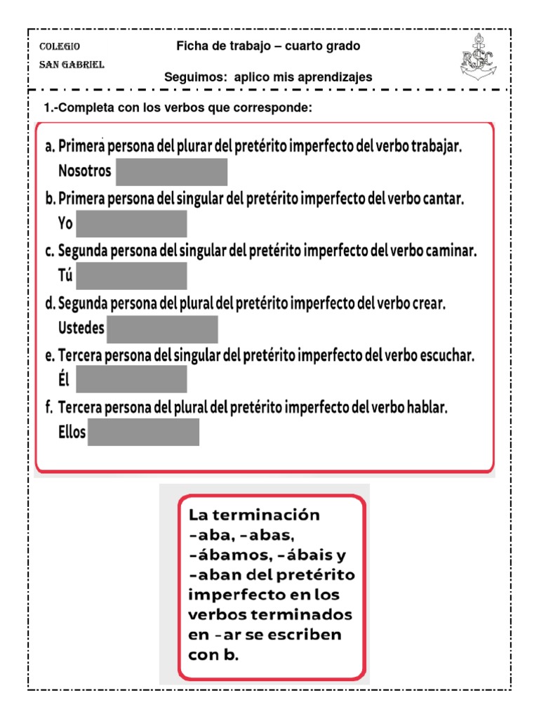 Ficha de Comunicacion Jueves 24 de Agosto Del 2023 Verbo Preterito ...