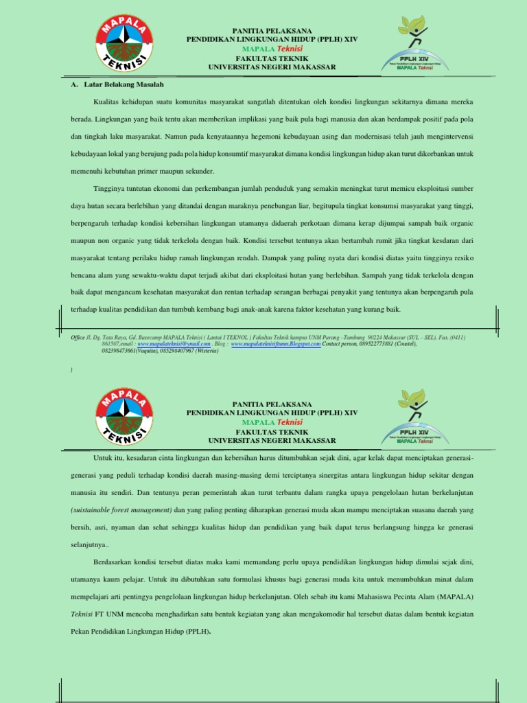 Proposal PPLH Xiv Mapala Teknisi Ft-Unm | PDF